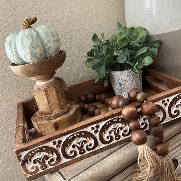 Accents | Rustic Farmhouse Boho Chic Fall Hand Carved Wooden Tray ...